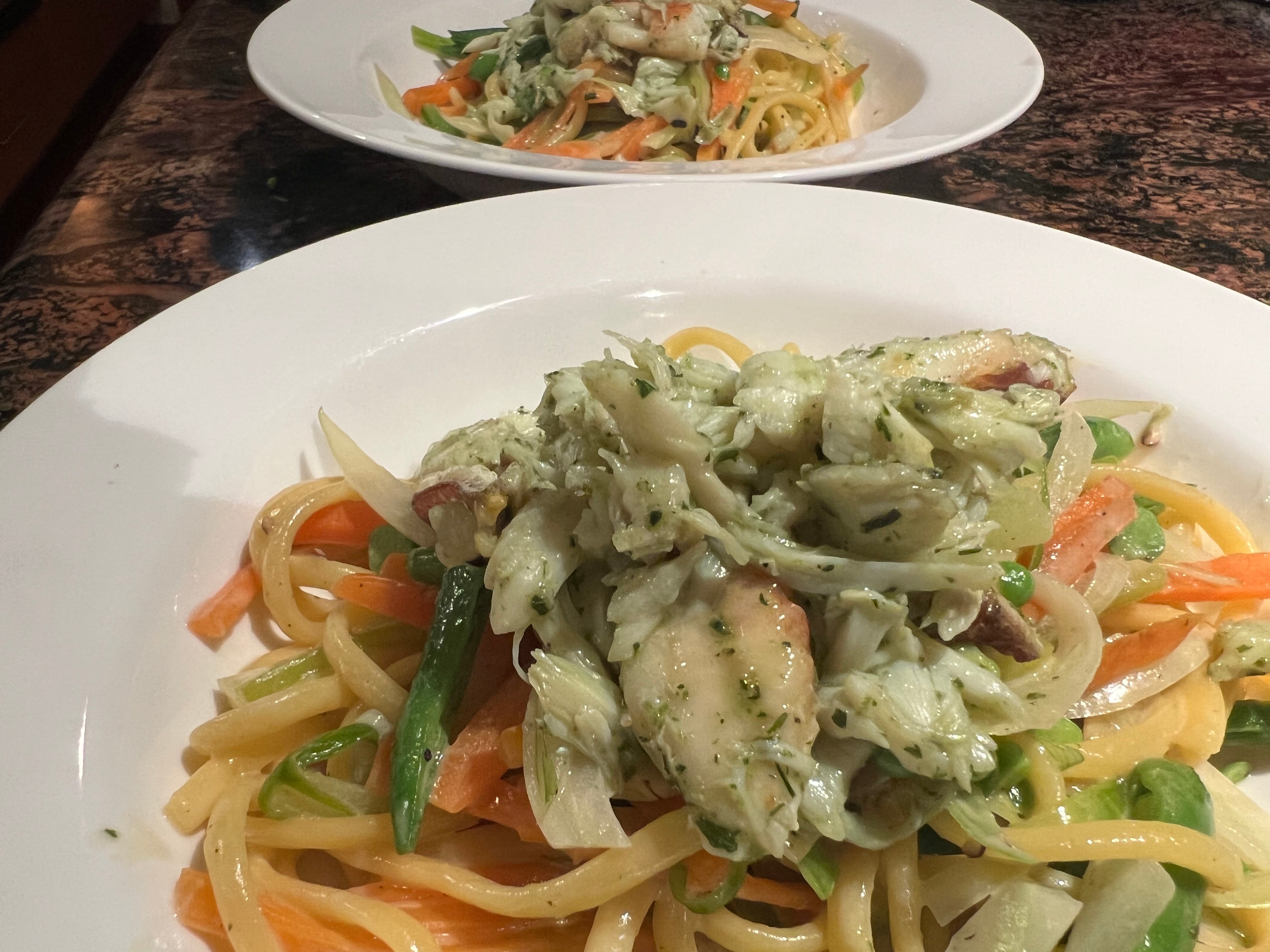 Dungeness Crab with French Herb Chef Butter and Vegetable Ribbon Pasta ...